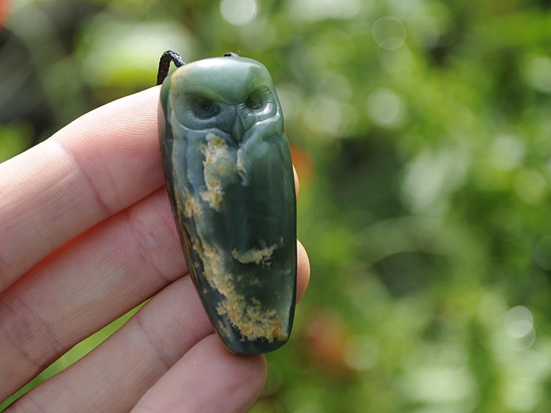 Inanga Flower Pounamu Ruru — A Carved Piece