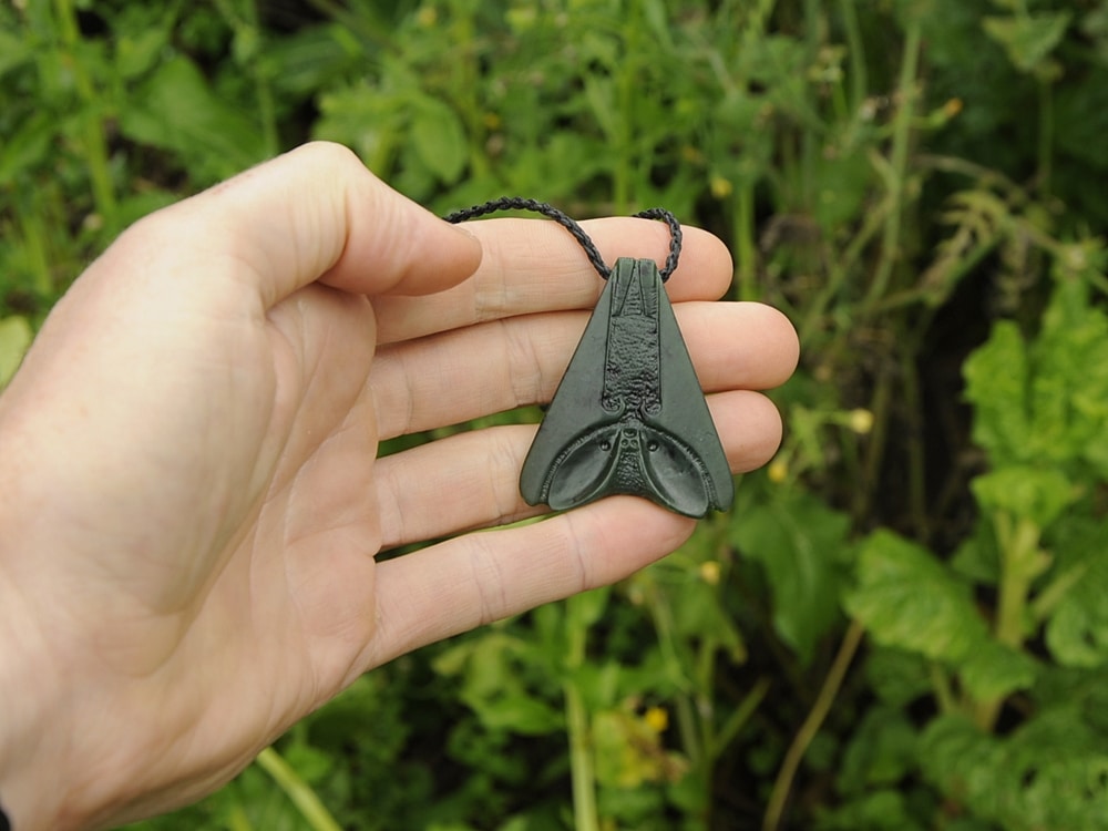 Dark Pounamu Pekapeka / Bat — A Carved Piece